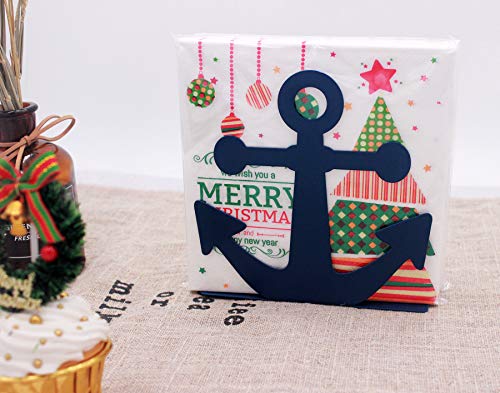 BetyHom Vintage Metal Nautical Anchor Napkin Holder (BLUE)