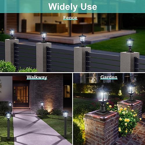 Solar Post Lights, 6000K Dusk to Dawn Solar Lamp Post Light with Pier Mount Base, Solar Post Lights Outdoor Waterproof for Garden Yard Landscape Pole Pillar, Outside Decorative Lamp(Cool White)