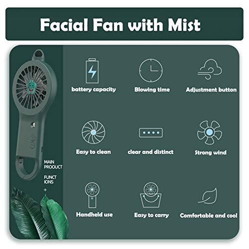 ZOMFOM Nano Misting Fan, Mist Spray Pores Water SPA Moisturizing Hydrating Face Sprayer USB Rechargeable, Spray Water Mist Fan, Nano Handheld Misting Fan with 2 button (ArmyGreen)