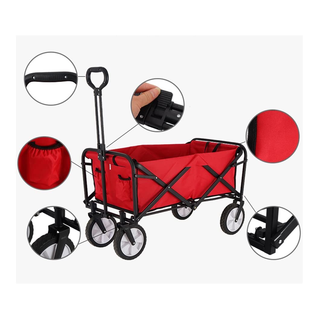 ZHYH Portable Utility Wagon Home Garden Wagon Cart with Storage Basket Folding Cart Camping Cart Outdoor Wagon 4 Wheels Beach Trolley (Color : White-Dinosaur Doodle4)