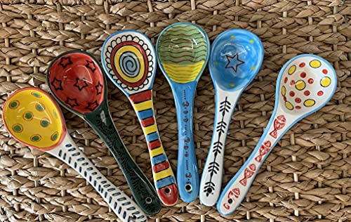 heart & home Ceramic Soup Spoons Set of 6, Wonton Soup Spoons Ceramic, Round Soup Spoons, 6-1/2" L, Multicolor