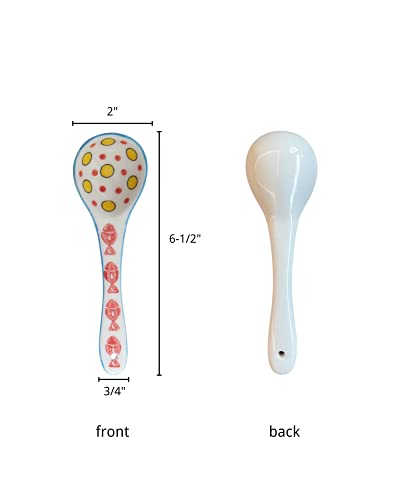 heart & home Ceramic Soup Spoons Set of 6, Wonton Soup Spoons Ceramic, Round Soup Spoons, 6-1/2" L, Multicolor