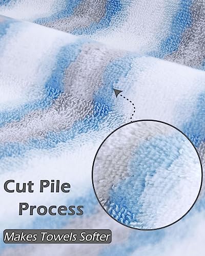 Jacquotha 6 Piece Soft and Absorbent Bathroom Towel Set, 2 Bath Towels, 2 Hand Towels, 2 Washcloths, Stripe and Cut Velvet Design, Cotton Lightweight Thin Towel Sky Blue