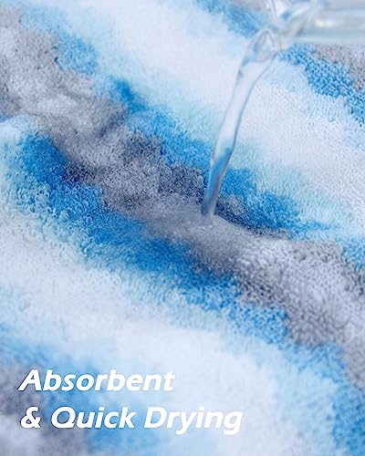 Jacquotha 6 Piece Soft and Absorbent Bathroom Towel Set, 2 Bath Towels, 2 Hand Towels, 2 Washcloths, Stripe and Cut Velvet Design, Cotton Lightweight Thin Towel Sky Blue