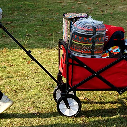 ZHYH Portable Utility Wagon Home Garden Wagon Cart with Storage Basket Folding Cart Camping Cart Outdoor Wagon 4 Wheels Beach Trolley (Color : White-Dinosaur Doodle4)