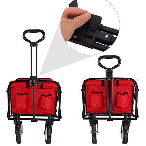 ZHYH Portable Utility Wagon Home Garden Wagon Cart with Storage Basket Folding Cart Camping Cart Outdoor Wagon 4 Wheels Beach Trolley (Color : White-Dinosaur Doodle4)