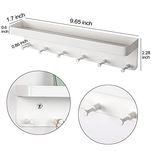 PXKOSA Key Holder for Wall, 6 Hooks Key Holder, Mail and Key Holder Wall Mount, Key Hooks with Tray, Metal Key Rack for Hallway, Kitchen, Bathroom, Office (White)