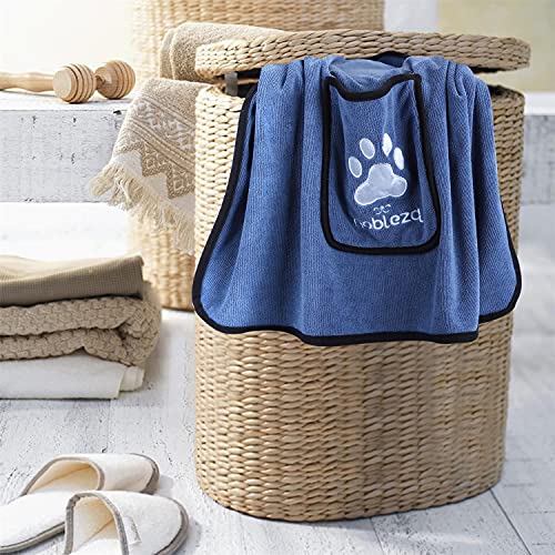 Nobleza Dog Towel, Super Absorbent Large Pet Towel with Hand Pockets, Microfiber Quick Drying Dog Towels for Drying Dogs, Mazarine