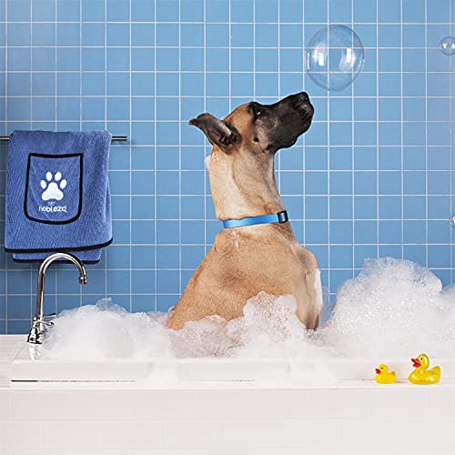 Nobleza Dog Towel, Super Absorbent Large Pet Towel with Hand Pockets, Microfiber Quick Drying Dog Towels for Drying Dogs, Mazarine