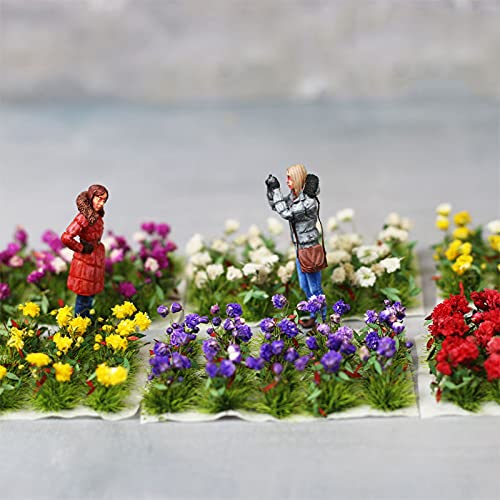 40 Pcs Flower Cluster Flower Vegetation Groups Grass Tufts Miniature Static Scenery Model for DIY Architecture Building Model Railway Train Diorama Garden Scenery Landscape Layout (Red)