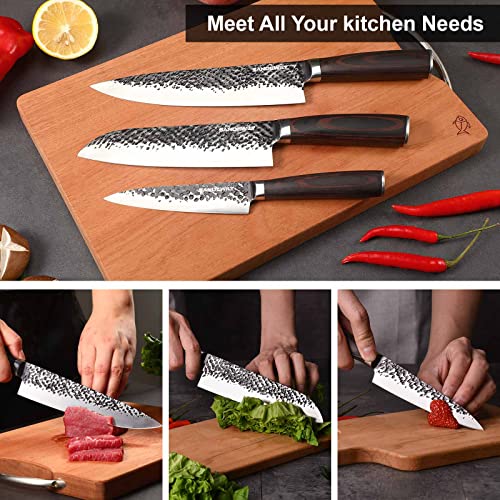 SANDEWILY Professional Chef Knife Ultra Sharp Kitchen Knife Set 3 PCS,Premium German Stainless Steel Japanese Knife Set for Kitchen with Sheath,Ergonomic Pakkawood Handle and Gift Box…