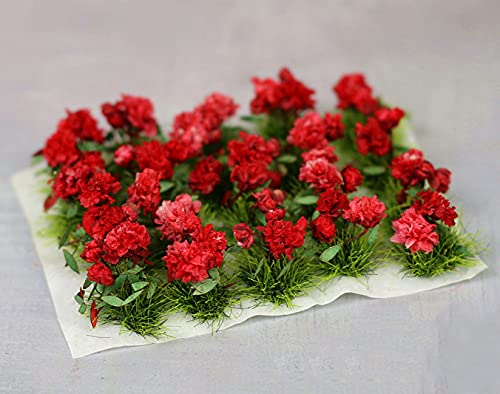 40 Pcs Flower Cluster Flower Vegetation Groups Grass Tufts Miniature Static Scenery Model for DIY Architecture Building Model Railway Train Diorama Garden Scenery Landscape Layout (Red)