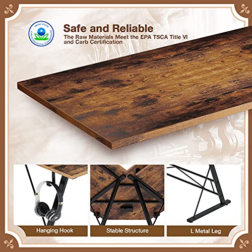 Rolanstar Computer Desk L Shaped with Power Outlet, 54β Reversible L Shaped Computer Desk with Monitor Stand and Keyboard Tray, Home Office Desk with USB Port & Hook, Rustic Brown