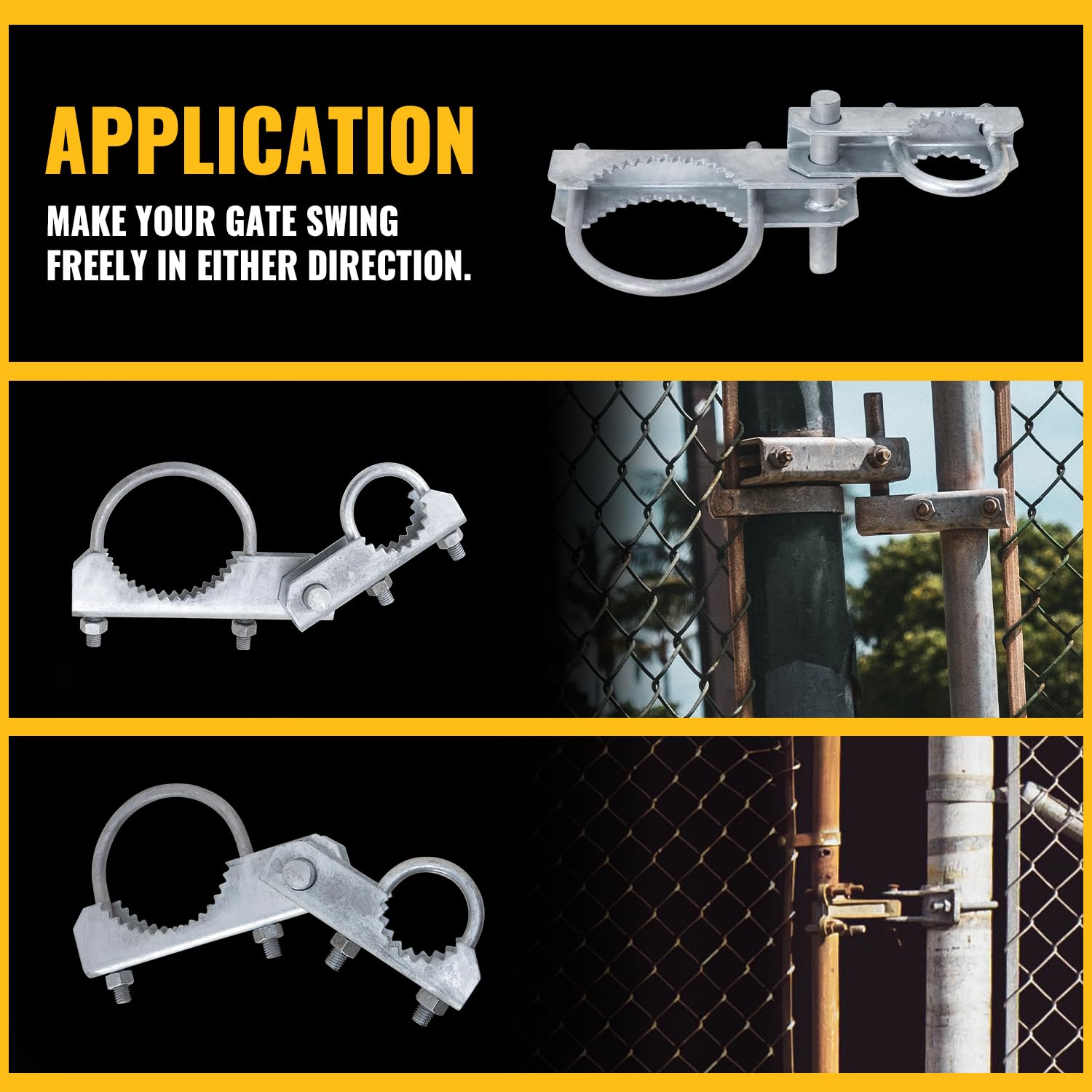 VIVIDA Chain Link Gate Hinge, 180 Degree Commercial Gate Hinge for Chain Link Fence, Heavy Duty, Fit 2-3/8" OD Post & 1-5/8" Thru 1-7/8" Frame, Galvanized Steel, 1 Pack