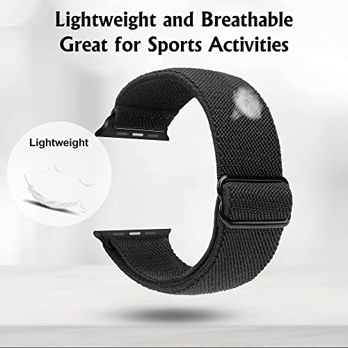 Arae Stretchy Watch Band Compatible for Apple Watch Band 41mm 40mm 38mm Comfortable Adjustable Sport Band for iWatch Series 8 7 6 5 4 SE 3 2 1 Women Men - Black