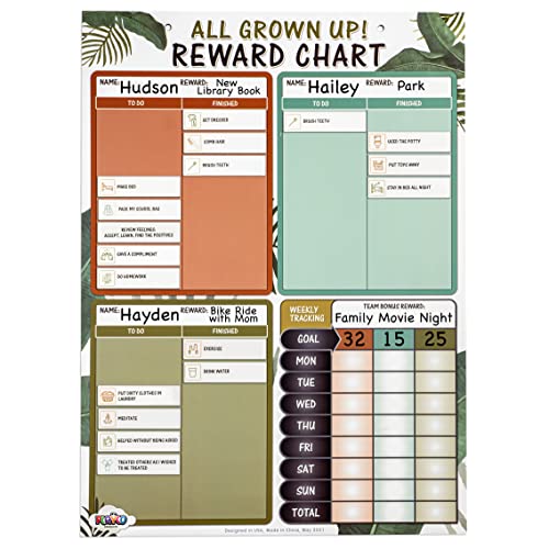 Chores Chart for Kids - Magnetic Behavior and Responsibility Reward Chart for Multiple Kids - Separate Section and Pieces for each Child - 3 Sets of 30 Pre-Designed Chore pieces and 10 Blanks Included