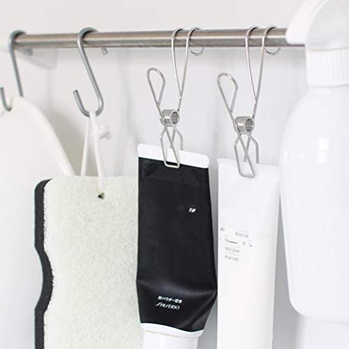 DOITOOL Clothespins, 12PCS Stainless Steel Clothes Drying Hanger Clips Multi- Purpose Windproof Clothespin Wire Clips for Clothesline Utility