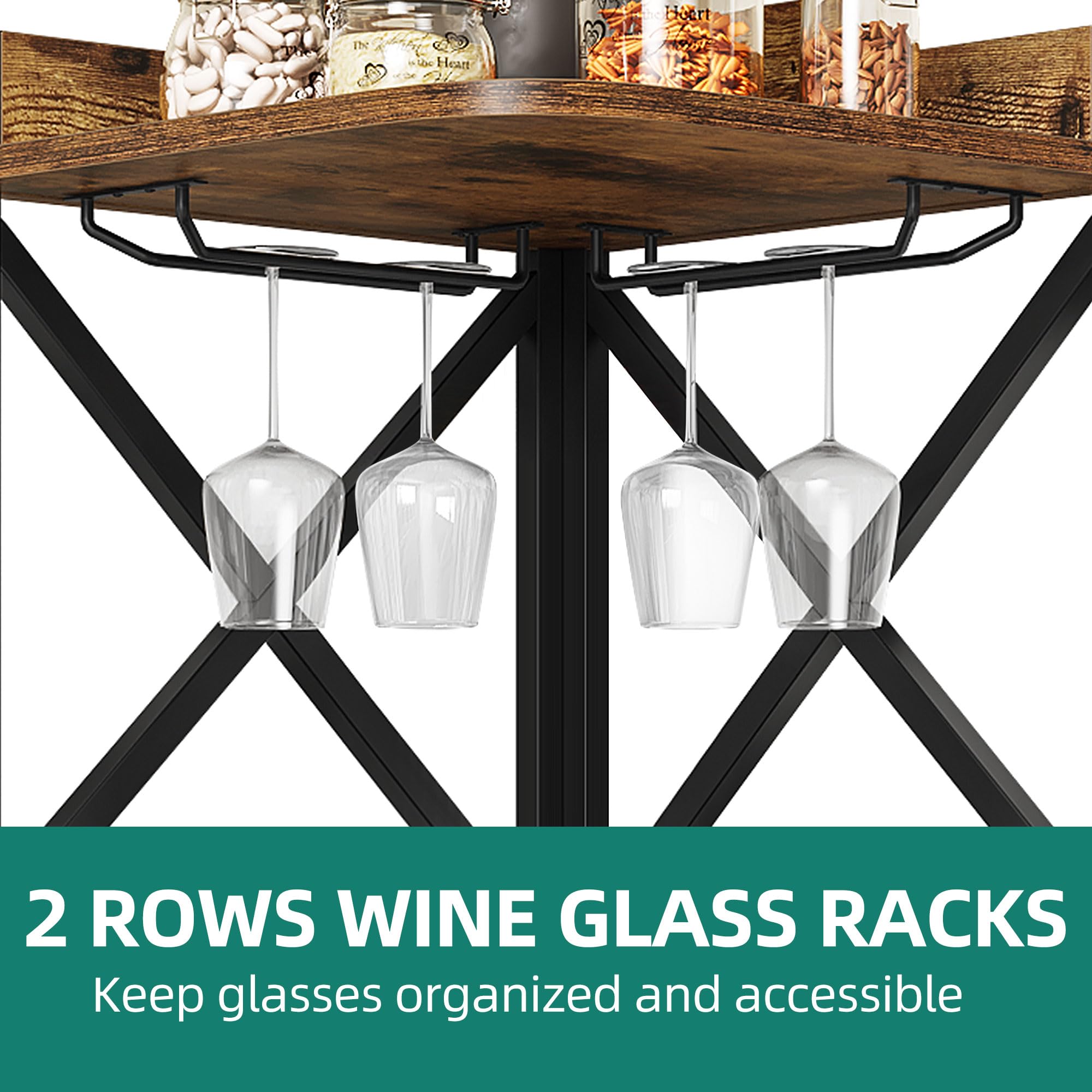 YITAHOME Corner Bar Cabinet with Glass & Wine Holder, Industrial Corner Shelf with Wine Storage, 5-Tiers Liquor Cabinet Bar for Home/Living Room/Kitchen, Rustic Brown