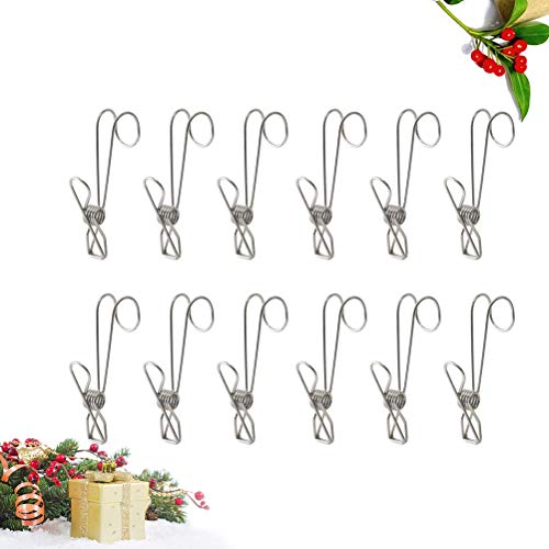 DOITOOL Clothespins, 12PCS Stainless Steel Clothes Drying Hanger Clips Multi- Purpose Windproof Clothespin Wire Clips for Clothesline Utility