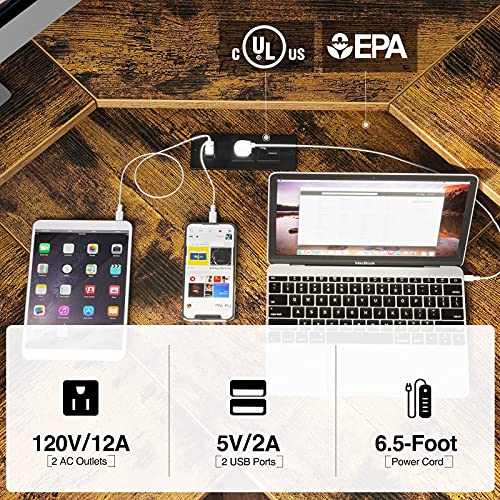 Rolanstar Computer Desk L Shaped with Power Outlet, 54β Reversible L Shaped Computer Desk with Monitor Stand and Keyboard Tray, Home Office Desk with USB Port & Hook, Rustic Brown