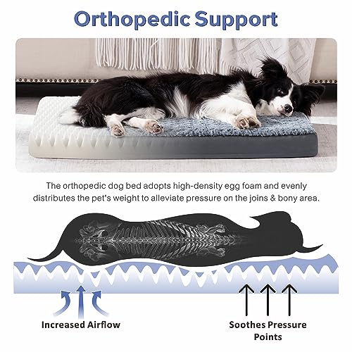 JOEJOY Orthopedic Dog Bed for Extra Large Medium Dogs, Big Egg-Crate Foam Dog Bed with Removable Waterproof Cover, Soft Rose Plush Pet Bed Mat with Non-Slip Bottom, Machine Washable (36"x27"x3")