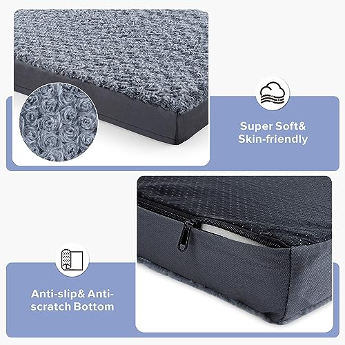 JOEJOY Orthopedic Dog Bed for Extra Large Medium Dogs, Big Egg-Crate Foam Dog Bed with Removable Waterproof Cover, Soft Rose Plush Pet Bed Mat with Non-Slip Bottom, Machine Washable (36"x27"x3")