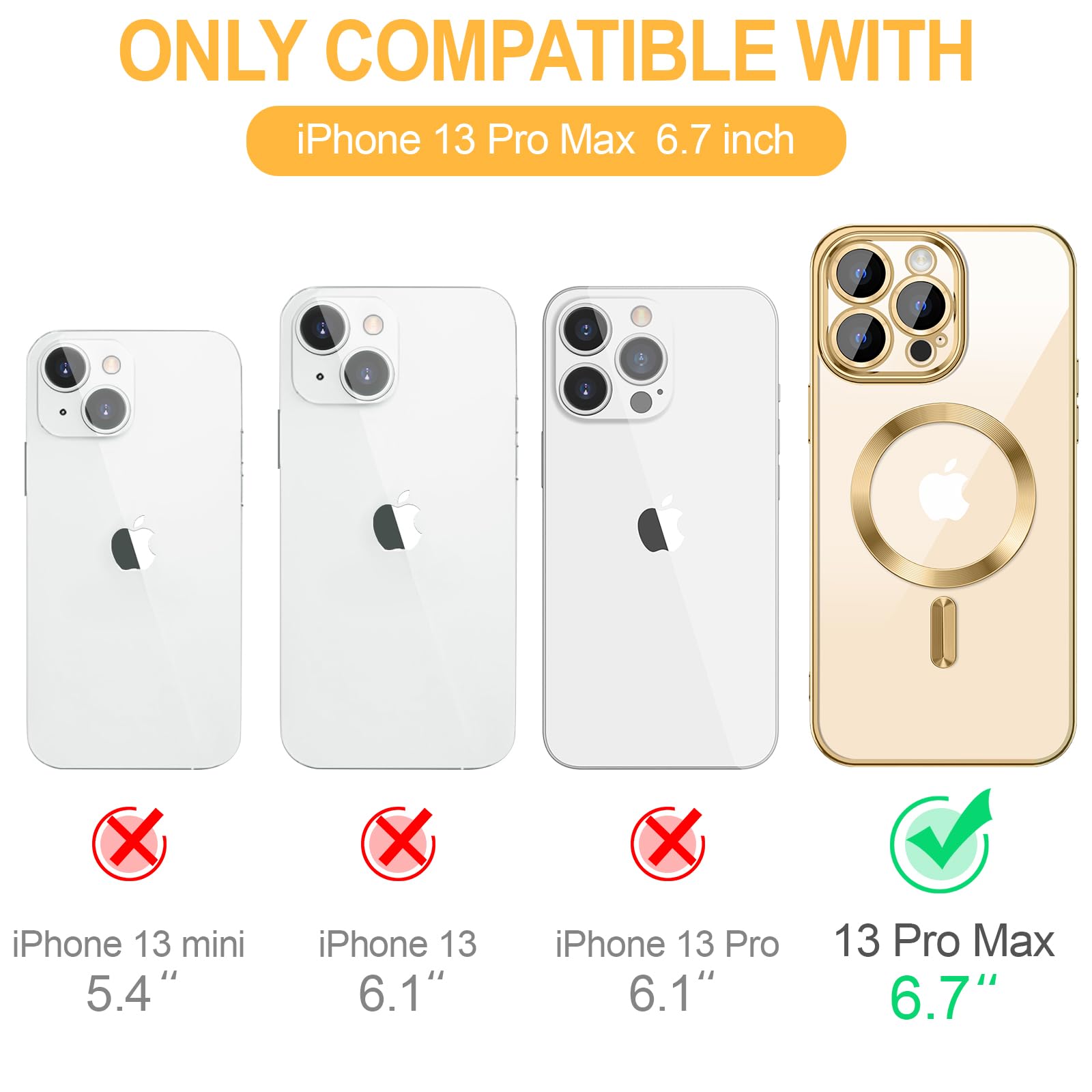 Hython Magnetic Clear for iPhone 13 Pro Max Case with Camera Lens Protector [Compatible with MagSafe] Plating Edge Slim Soft TPU Cover Protective Phone Case for iPhone 13 Pro Max 6.7", Gold