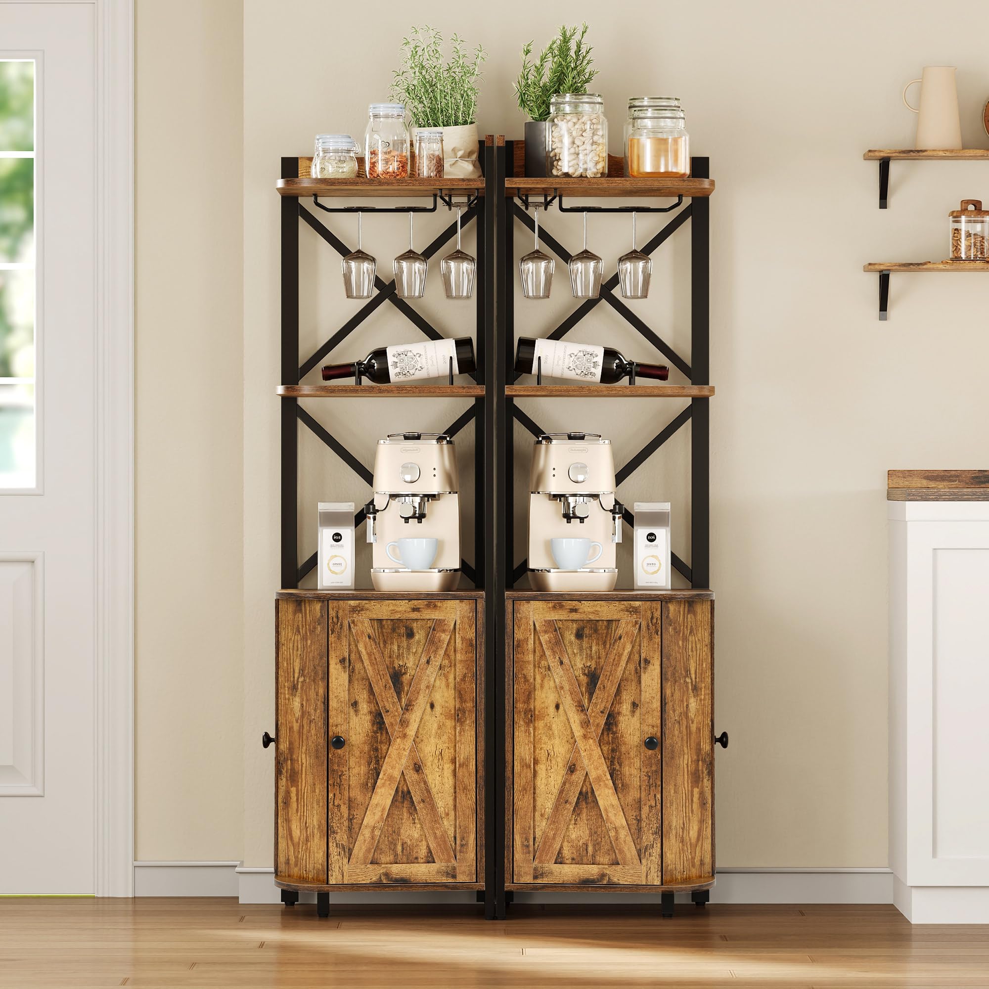 YITAHOME Corner Bar Cabinet with Glass & Wine Holder, Industrial Corner Shelf with Wine Storage, 5-Tiers Liquor Cabinet Bar for Home/Living Room/Kitchen, Rustic Brown