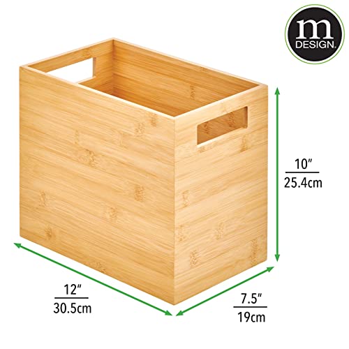 mDesign Rectangular Trash Can Wastebasket, Garbage Container Bin - Built-in Handles - for Bathrooms, Powder Rooms, Kitchens, Home Offices - Natural Bamboo Wood