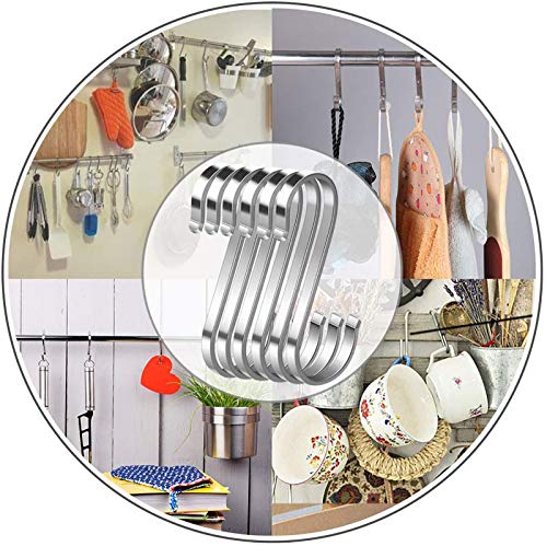 S-Shaped Hooks Heavy Duty 6 Packs,304 Stainless Steel Hook,Multi-Functional Flat Hook,S Hook,Hooks Closet,Hooks Plants,Hooks for Hanging Pot,Pan,Cups, Plants,Bags, Jeans,Towels(6, XX-Large)…