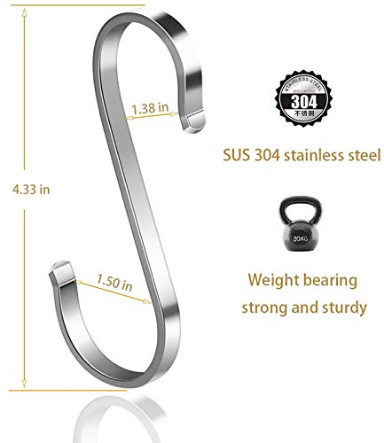S-Shaped Hooks Heavy Duty 6 Packs,304 Stainless Steel Hook,Multi-Functional Flat Hook,S Hook,Hooks Closet,Hooks Plants,Hooks for Hanging Pot,Pan,Cups, Plants,Bags, Jeans,Towels(6, XX-Large)…