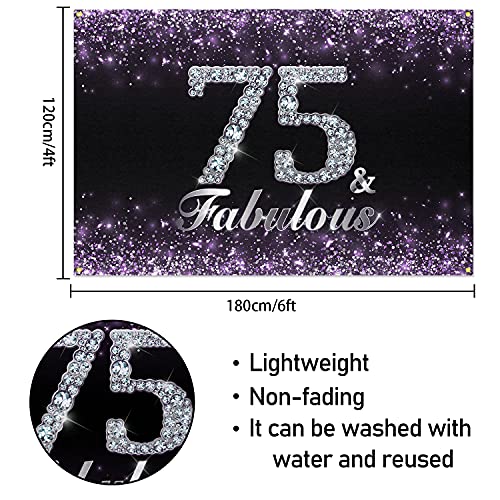 HAMIGAR 6x4ft Happy 75th Birthday Banner Backdrop - 75 & Fabulous Birthday Decorations Party Supplies for Women - Purple