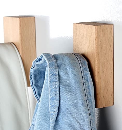 Natural Wood Coat Hooks,Wood Wall Hooks Hat Rack,Wooden Coat Hooks Wall Mounted,Modern Wall Mounted Coat and Hat Rack,Heavy Duty Hooks(Rectangle-Beech,3Pack)