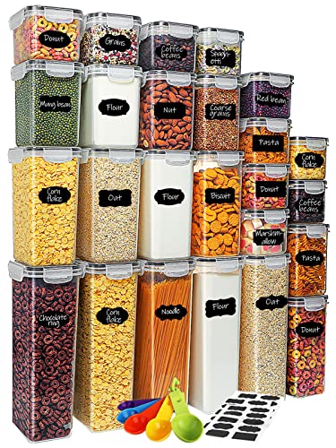 Airtight Food Storage Containers Set, RAZCC 25 PACK Cereal Storage Containers for Kitchen and Pantry Organization BPA Free Kitchen Canisters for Cereal, Rice, Flour & Oats, Free Marker and Labels