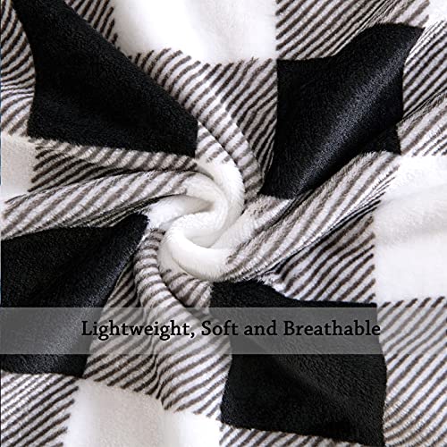 MIULEE Buffalo Plaid Fleece Throw Blanket for Sofa Couch Bed, Black and White Checkered Decor, Super Soft Lightweight Cozy Warm Fuzzy Geometric Microfiber Flannel Twin Size Blanket, 60" X 80"