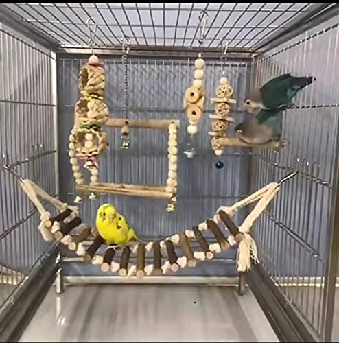 Diaertiny Bird Parrot Swing Chewing Toys 8 Pack Natural Safety Wood for Small Parakeets, Cockatiels, Finches,Budgie and Small&Medium Birds