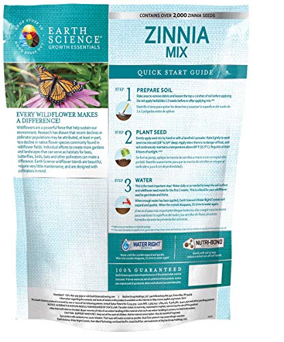 Zinnia Mix from Earth Science (2 lb), 3-in-1 Mix with Premium Wildflower Seed, Plant Food and Soil Conditioners, Non-GMO