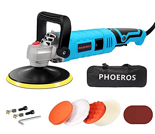 PHOEROS Buffer Polisher，7 inch Car Buffer Polisher kit with 7 Variable Speed, 4 Pads, Tool Bag for Car Polishing Sanding and Waxing Sealing Glaze