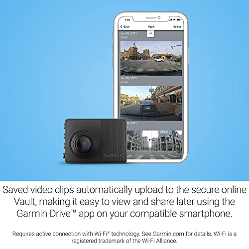Garmin Dash Cam 57, 1440p and 140-degree FOV, Monitor Your Vehicle While Away w/ New Connected Features, Voice Control, Compact and Discreet, Includes Memory Card