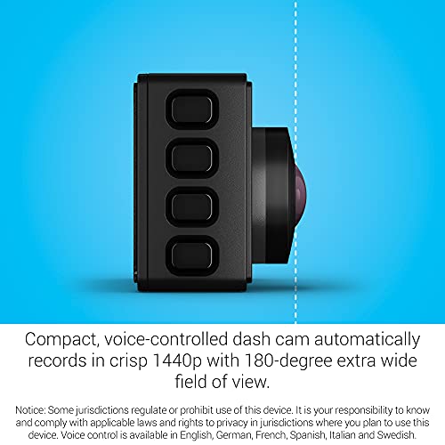 Garmin Dash Cam 57, 1440p and 140-degree FOV, Monitor Your Vehicle While Away w/ New Connected Features, Voice Control, Compact and Discreet, Includes Memory Card