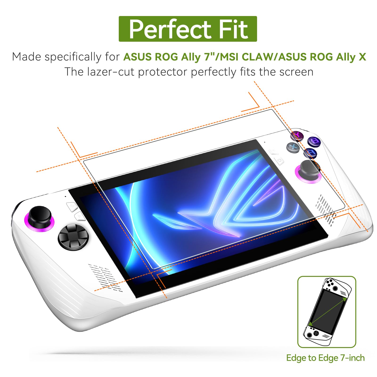 ivoler 3-Pack Tempered Glass Screen Protector for ASUS ROG Ally/ASUS ROG Ally X 7'' 2024/ MSI Claw A1M 2024 Gaming Handheld 7 inch 2023, Transparent HD Clear Screen Protector Bubble Free