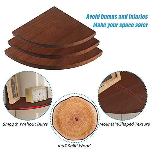 Lecowisd YINKSONG Corner Shelf Set of 3,Solid Wood Corner Wall Mounting Floating Shelf for Bathroom Bedroom Kitchen Living Room Office(Walnut)