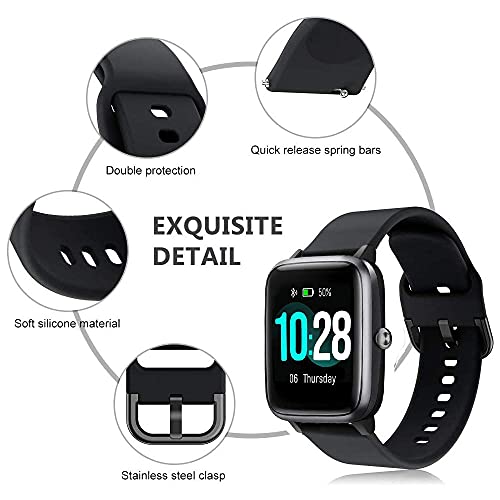 ViCRiOR Bands Compatible with 19mm ID205L Veryfitpro Smart Watch, Quick Release Soft Silicone Fadeless Pattern Printed Floral Replacement Band for ID205L, ID205G ID205 ID205U ID205S, Black