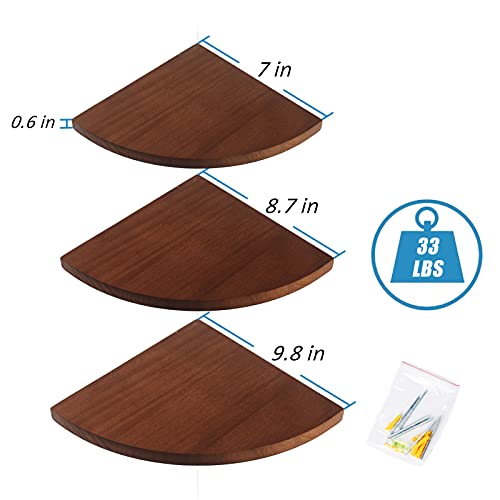 Lecowisd YINKSONG Corner Shelf Set of 3,Solid Wood Corner Wall Mounting Floating Shelf for Bathroom Bedroom Kitchen Living Room Office(Walnut)