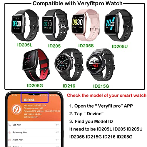 ViCRiOR Bands Compatible with 19mm ID205L Veryfitpro Smart Watch, Quick Release Soft Silicone Fadeless Pattern Printed Floral Replacement Band for ID205L, ID205G ID205 ID205U ID205S, Black