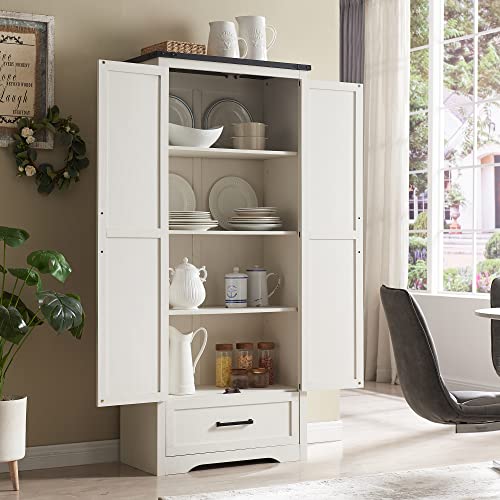 JXQTLINGMU Farmhouse Storage Cabinet with Adjustable Shelves, Bathroom Storage Cabinet with Barn Doors for Bathroom, Utility Room, Living Room, Kitchen, Antique White
