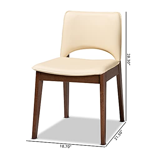 Baxton Studio Afton Dining Chair Set Beige Faux Leather Upholstered and Walnut Brown Finished Wood 2-Piece Dining Chair Set