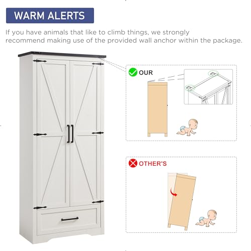JXQTLINGMU Farmhouse Storage Cabinet with Adjustable Shelves, Bathroom Storage Cabinet with Barn Doors for Bathroom, Utility Room, Living Room, Kitchen, Antique White