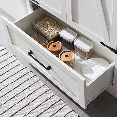 JXQTLINGMU Farmhouse Storage Cabinet with Adjustable Shelves, Bathroom Storage Cabinet with Barn Doors for Bathroom, Utility Room, Living Room, Kitchen, Antique White