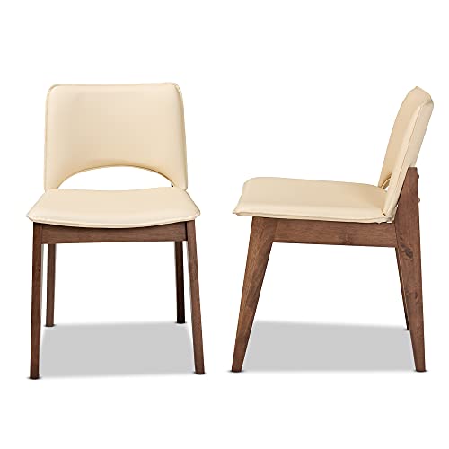 Baxton Studio Afton Dining Chair Set Beige Faux Leather Upholstered and Walnut Brown Finished Wood 2-Piece Dining Chair Set